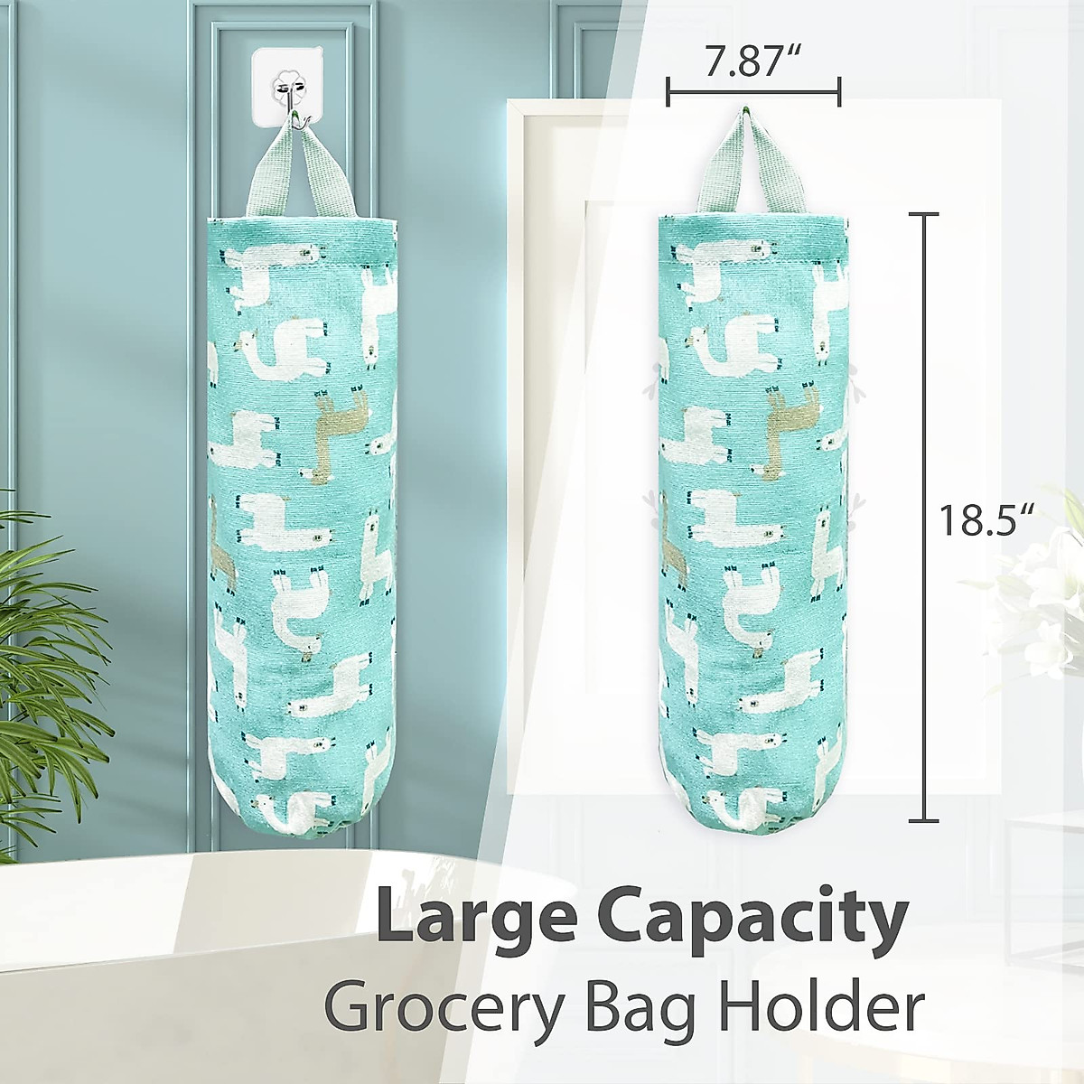 Plastic Bag Holder，Reusable Grocery Bag Holder，Wall Mount Plastic Bag Organizer Shopping Bags Carrier，Washable Large Grocery Bag Storage Dispenser ​for Home Kitchen Travelling Decor, 1 Pack，Alpaca