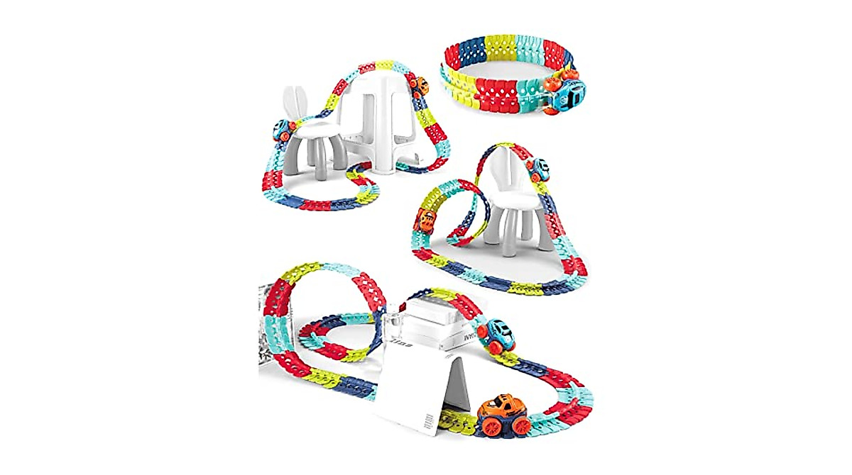 Eapura Glow Race Track Cars for Kids - Glow in Dark Race Car Track