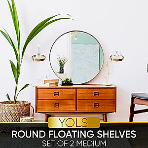 YOLS Small Floating Shelf, Gold Round Metal with Clear Acrylic, Small Shelves for Wall Décor (Round Medium 5.8 Inches 2pcs)