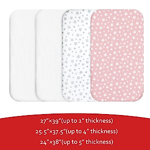 Pack and Play Sheets & Waterproof Terry Pack N Play Mattress Protector Pad Cover 4 Pack, Viscose Made from Bamboo Pack N Play Sheets Set, Grey & Pink