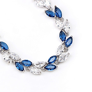Me&Hz Blue Crystal Bracelet Silver Plated Leaf Bracelet Sapphire Birthstone Wedding Cubic Zirconia Tennis Bracelet for Women September Birthstone Bracelet Gift
