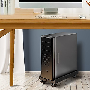 Adjustable Mobile CPU Stand, Ventilated Computer Tower Stand PC Tower Stand with 4 Caster Wheels Fits Most PC, Under Desk CPU Holder PC Floor Cart PC Riser for Gamers and Students (Black)