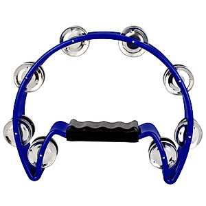 EastRock Tambourine Metal Jingles Hand Held Percussion Half Moon Tambourine for Kids, Adults, KTV, Party BLUE