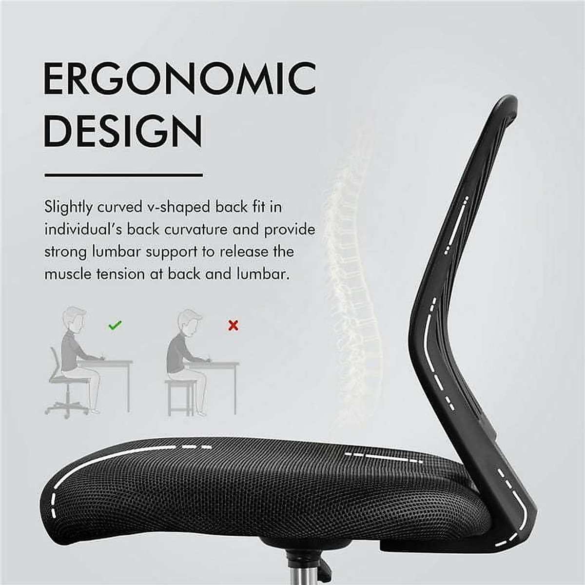 XYZTech Mid Back Executive Home Office Chair Padded Management Chair Office Rolling Swivel Desk Chairs with Wheels Height Adjustable Modern Armless Computer Task Chair with High Density Foam (Black)