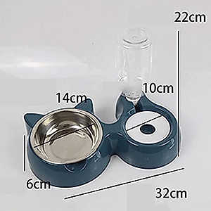 FUUIE Bowls for Food and Water Pet Cat Dog Bowl Automatic Feeder Water Dispenser Bottle Food Storage Double Bowls with Raised Stand for Dogs Cats 500ML (Color : Blue)