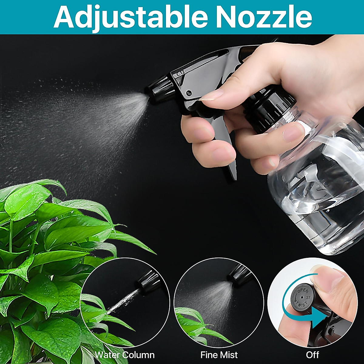 Worldity 24 Pcs Empty Plastic Spray Bottles 8oz, Spray Bottles for Cleaning Solutions, Mini Spray Bottles with Measurement Adjustable Nozzle, Refillable Spray Bottles for Hair Plant Kitchen Bath