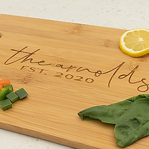 Personalized Bamboo Cutting Board, Wedding Gift, Family Name, Engraved Wood Board 2 Sizes, Anniversary (Bamboo)