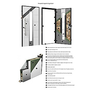 Front Exterior Prehung Glass Steel Door 36 x 80 inches Left-Hand/Deux 1744 Natural Oak/Stainless Inserts Single Modern Veneer