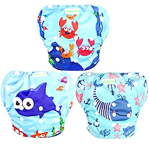 wegreeco Baby & Toddler Snap One Size Adjustable Reusable Baby Swim Diaper (Sea-Elves, Large, 3 Pack)