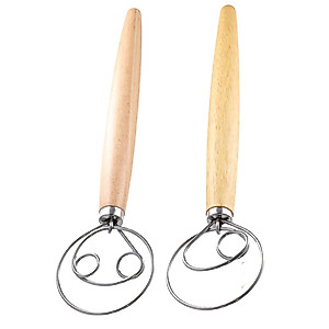 Vctitil 4Pcs Dough Whisk Bread Mixer&Egg Whisk Kits,Bread Making Tools Set,Dutch Whisk,Hand Rotary Whisk,with a Dough Scraper,Ideal for Baking,Pastry(4pcs)