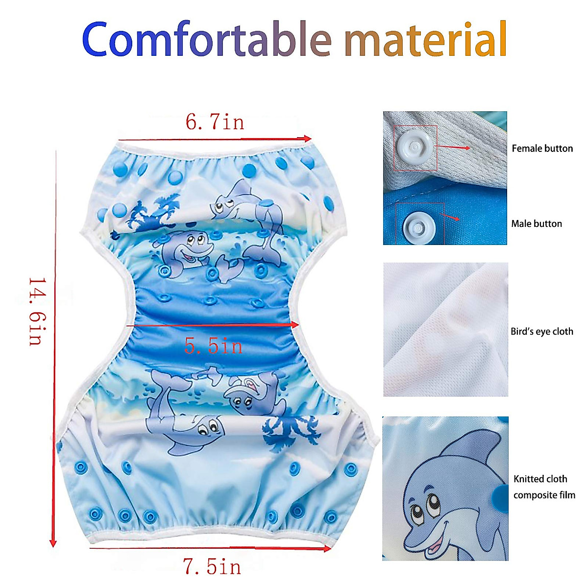 Swim Diaper, Reusable Swim Diaper Adjustable, Soft, Breathable, Waterproof, Boys & Girls Baby Swim Diaper Sizes N–5(6-33lbs)