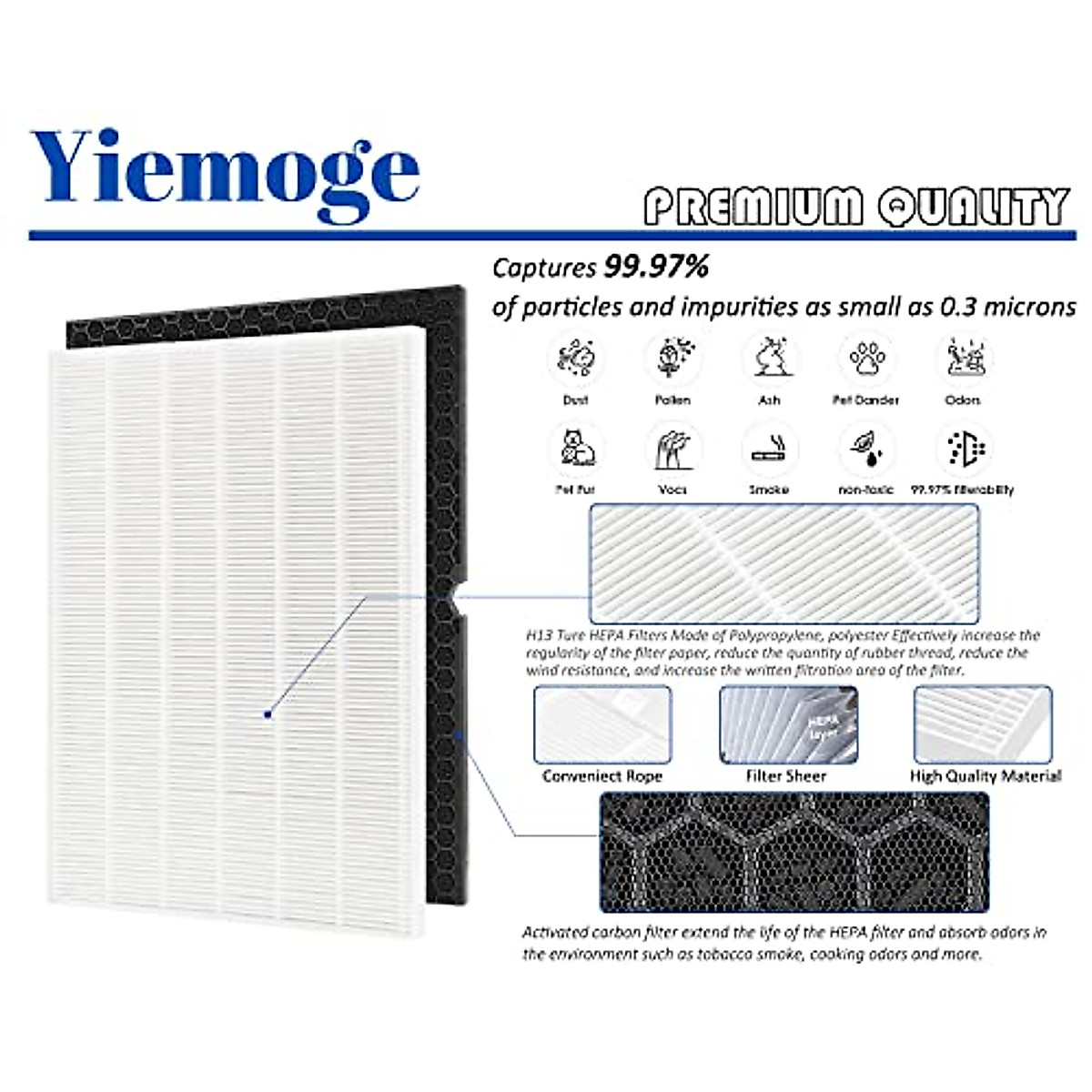Yiemoge 116130 Replacement filter H: Compatible with winix 5500-2 Air Purifier - 2pack TURE HPEA filters + 2pack Activated Carbon Filters
