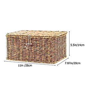 Zerodeko Wicker Storage Basket Rattan Storage Basket with Lid Rectangular Makeup Organizer Container Woven Shelf Baskets Wicker Storage Bins for Organizing Groceries Closet Laundry Room