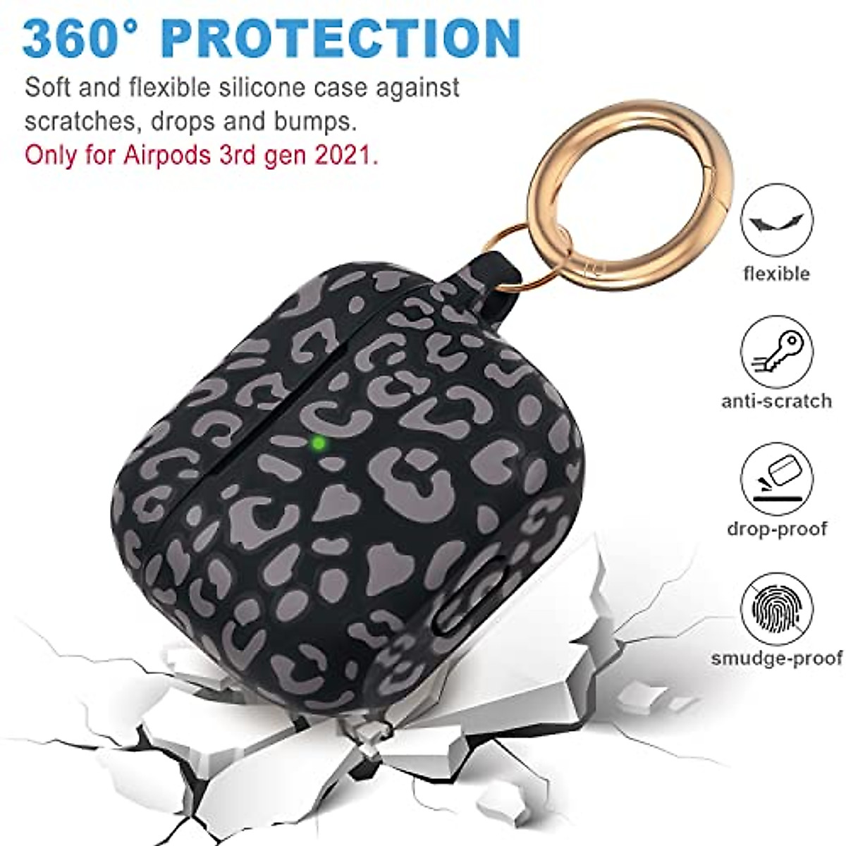 Leopard Silicone Airpods 3 Case 2021 (Not Fit Pro), Gawnock Soft Case Cover Flexible for Airpods 3rd Generation Floral Print Cover for Women Girls with Keychain (Grey Leopard)
