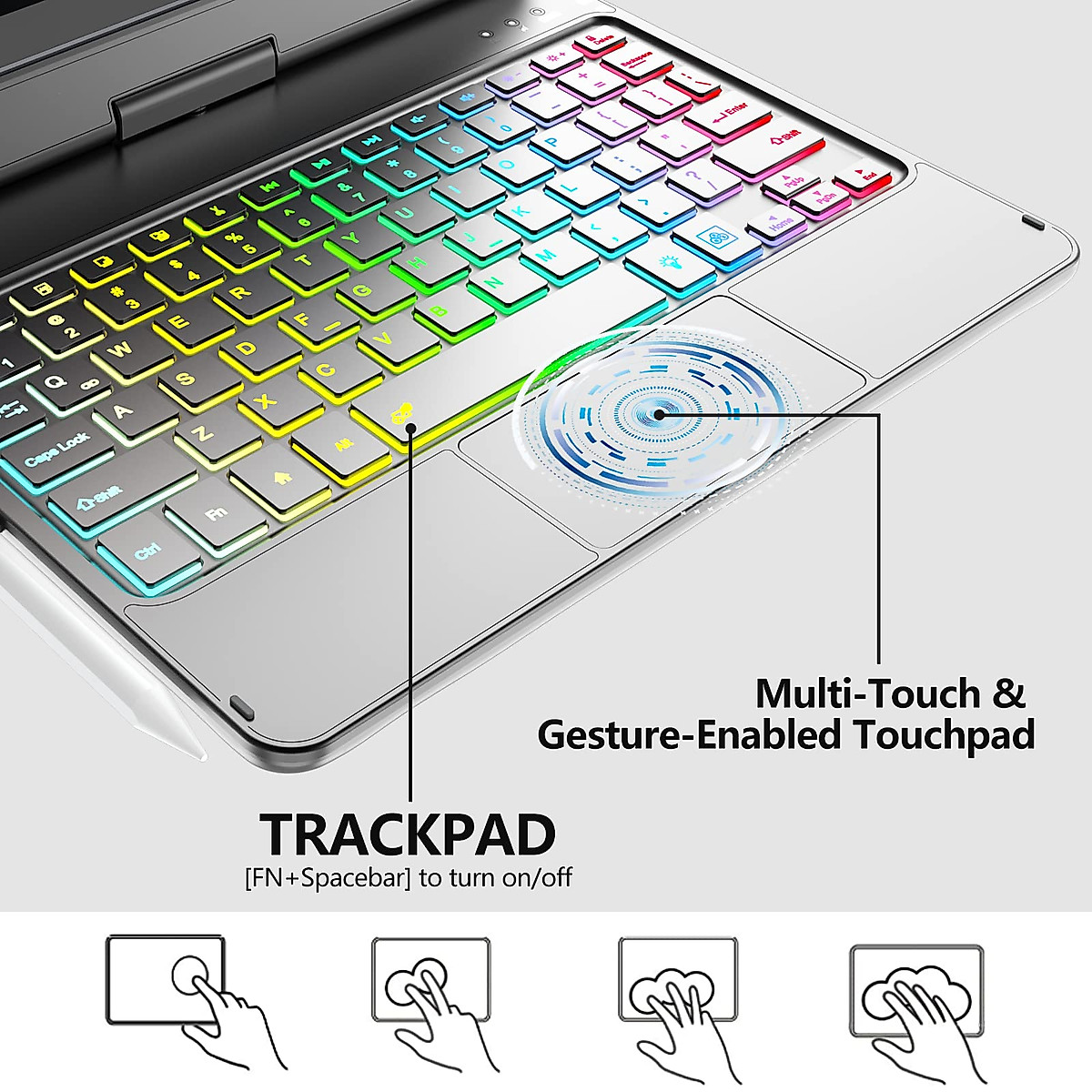 COO Keyboard Case for All-New Fire HD 10/ 10 Plus Tablet (11th Generation 2021 Release) 10.1", 360° Rotatable-7 Colors Backlit Touchpad Keyboard with Pencil Holder for Fire HD 10 Tablet