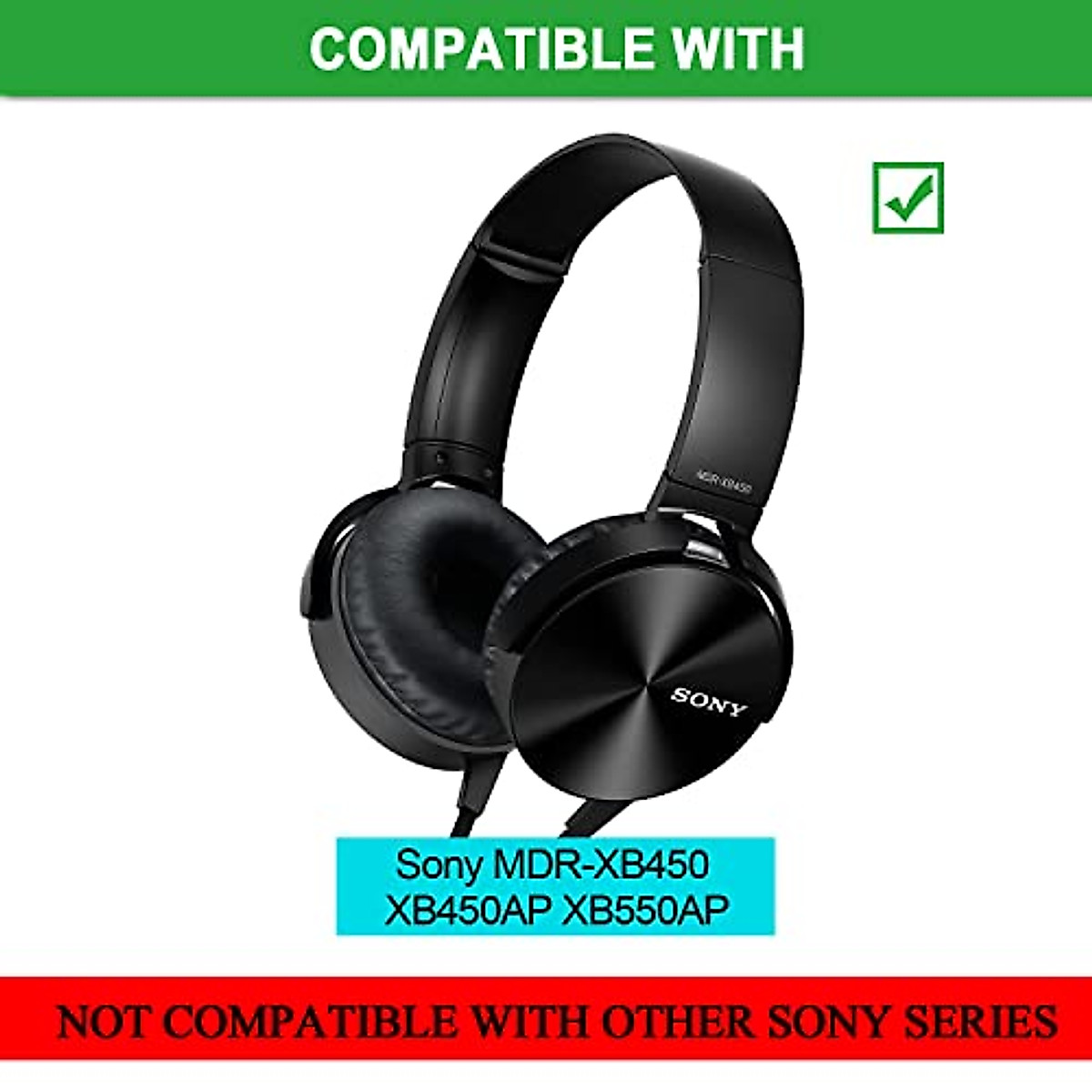 XB450 Earpads - JECOBB Replacement Ear Cushion Pads with Protein Leather and Memory Foam for Sony MDR-XB450, XB450AP, XB550AP On Ear Headphones ONLY ( NOT FIT Sony Other Series ) – Black