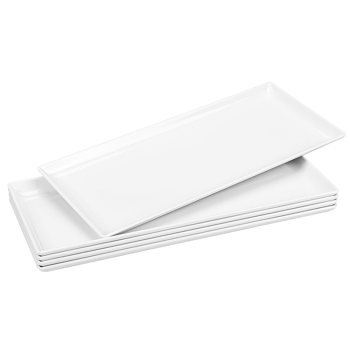 Moretoes 5pcs 14.5" x 6" White Serving Trays for Party Supplies, Unbreakable Rectangle Plates, Imitation Porcelain Dishes Reusable Rectangular Plates for Food Sushi Desserts Platter Dishwasher Safe