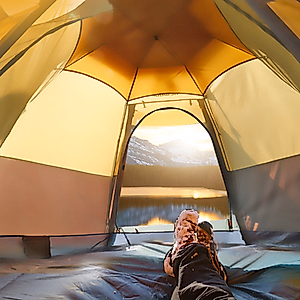 HEWOLF Camping Tent 3 to 4 Person Automatic Pop Up Tent Hexagonal Hydraulic Tents Waterproof UV Protection Dome Tent Double Layer Ultra Large Family Tent for Garden Camping Hiking Tents - Camel