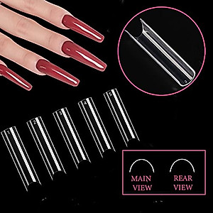 500 Pcs Clear Extra Long C Curve False Nail Tips,XXL Deep C Curve Acrylic Fake Nail Tips with Bag for Nail Salon and DIY, Extra Long French Nail Tips Half Cover Straight Square Nail Tips 10 Sizes