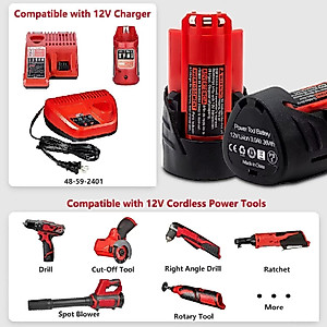 JAUKIST 12V 3.0Ah Replacement Battery Compatible with Milwaukee Battery 48-11-2460 48-11-2411 48-11-2425 Cordless Tools 2 Pack