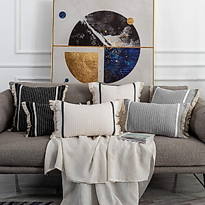 OJIA Modern Throw Pillow Cover with Tassels, Decorative Liana Fringe Accent Cushion Case, Farmhouse Woven Pillowcase for Sofa Chair Couch Bed Decor (Lumbar 12 x 20 Inches, Grey)