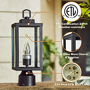 Outdoor Post Lights, Lamp Post Light Fixture with E26 Socket, Waterproof & Anti-Rust Modern Pillar Outside Lighting, Matte Black Lamp for Walkway, Driveway, Carriage, Patio, Porch, Front House
