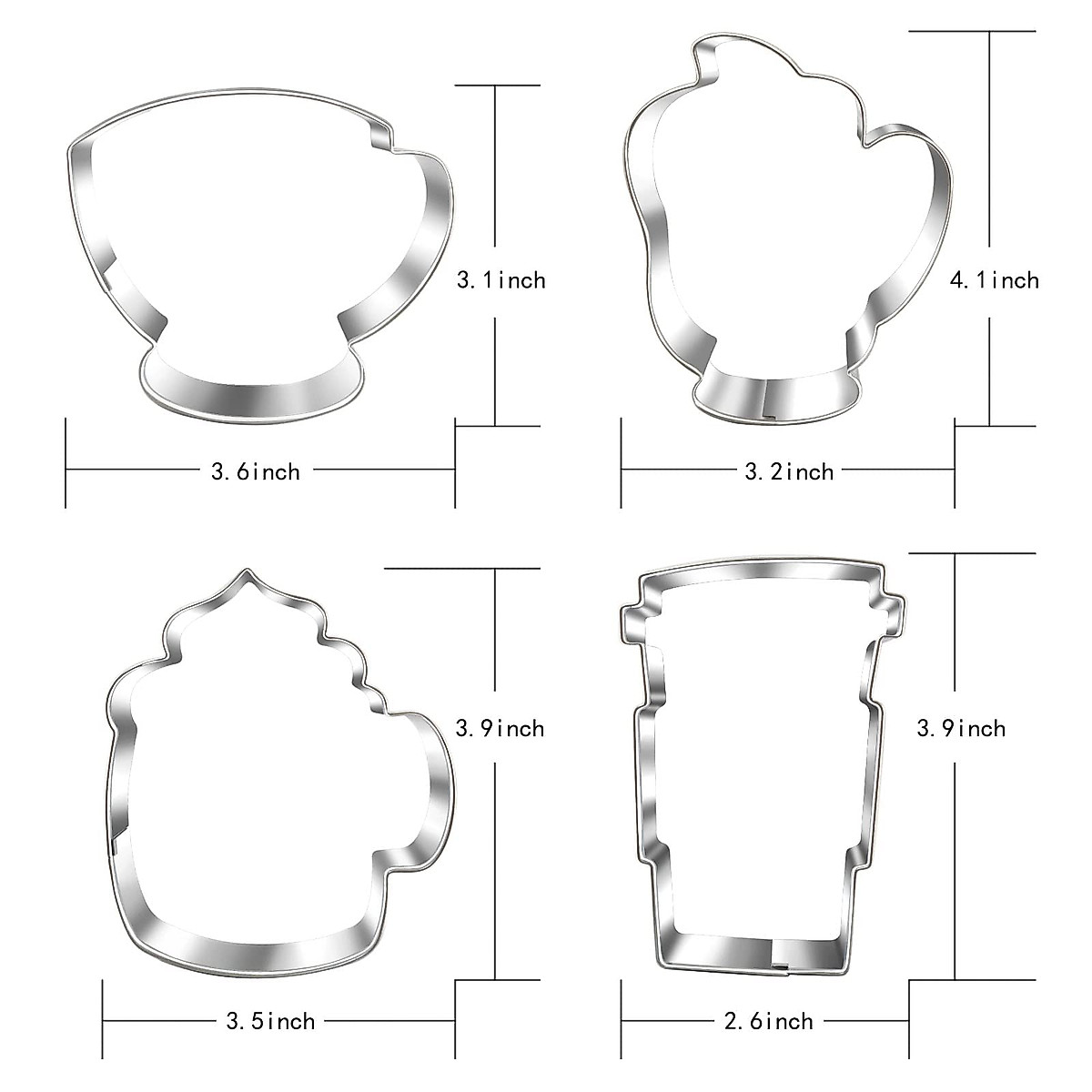 LUBTOSMN Large Coffee Cup Cookie Cutter Set-4 Piece-Coffee Mug, Hot Cocoa Mug, Lette, Teacup Cookie Fondant Biscui Cutters