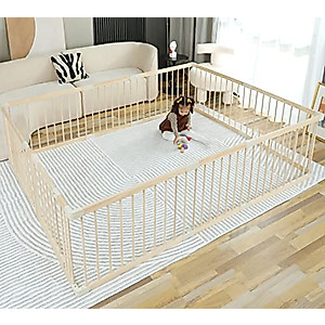 Conababy Baby Playpen Play Fence Gate Play Pen Wood Large,Playpens for Babies and Toddlers Kids Indoor,Baby Play Yards Gym Area,Baby Day Care Play Pin(180x240CM)…