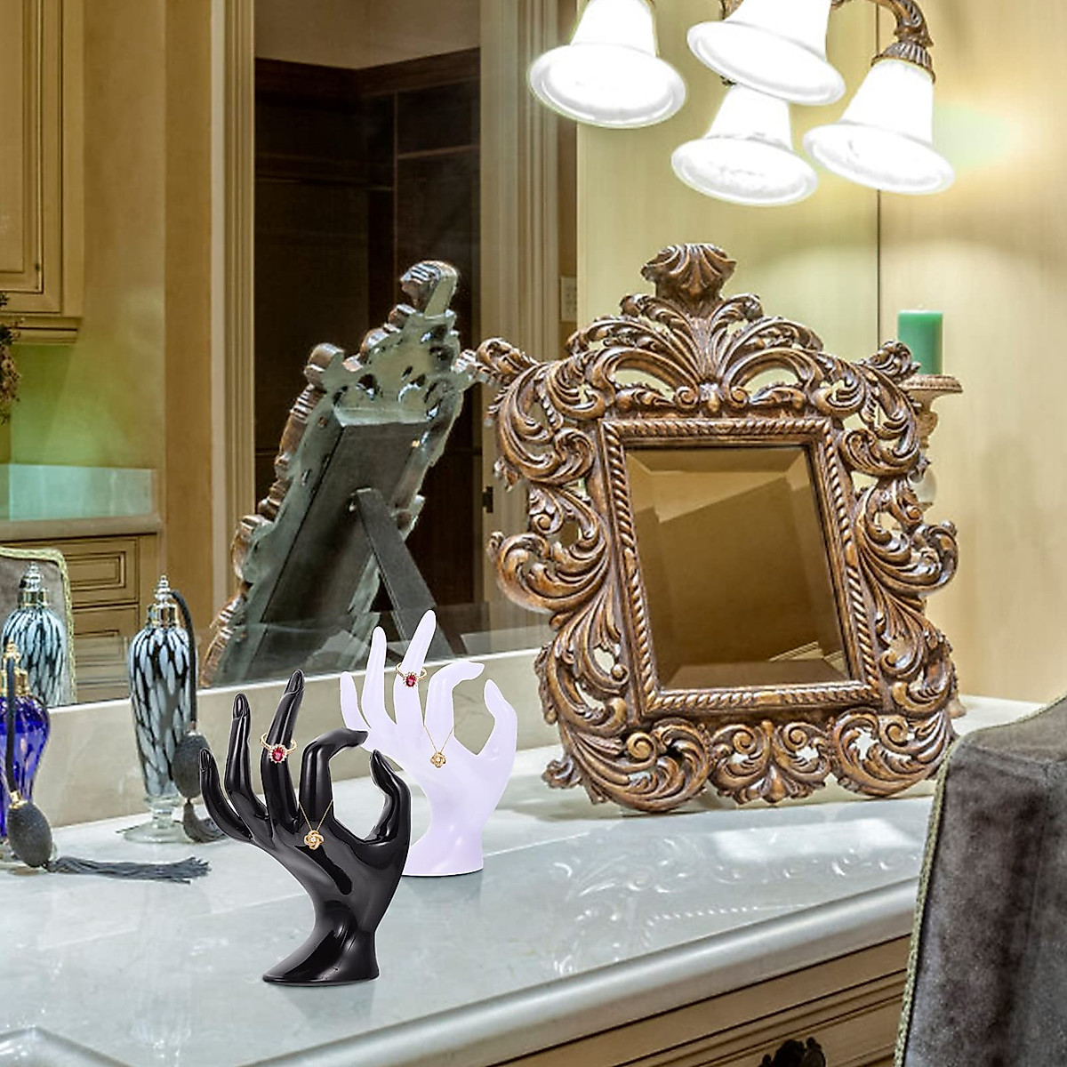 Cabilock 2pcs Gesture Hand Model Display Stands Jewelry Showing Rack Decorative Necklace Holders Plastic Black/white