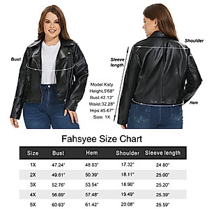 Fahsyee Women's Faux Leather Jackets - Black Zip Up Plus Size Motorcycle Short PU Moto Biker Outwear Fitted Slim Coat 4X