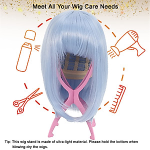 MISSUHUI Wig Stand Wig Holder, Short Wig Stand Portable Wig Head Stand, Collapsible Wig Holder for Multiple Wigs, Wig Display Stand Tool Travel Wig Stand (2Pcs Pink)