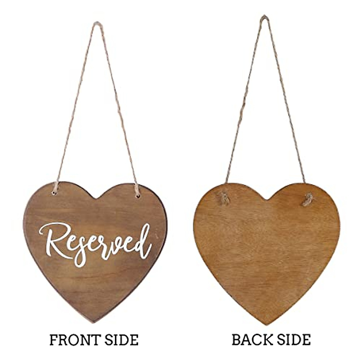 BAYSBAI Hanging Reserved Signs Pack of 4, Heart-Shaped Wooden Reserved Signs for Wedding Chairs with Jute Rope to Hang on Church Pews, Seating, Doorways, Aisles, Rows for Parties, Receptions