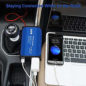 300W Power Inverter DC 12V to 110V AC Car Charger Converter with 4.8A Dual USB Ports (Blue) 1
