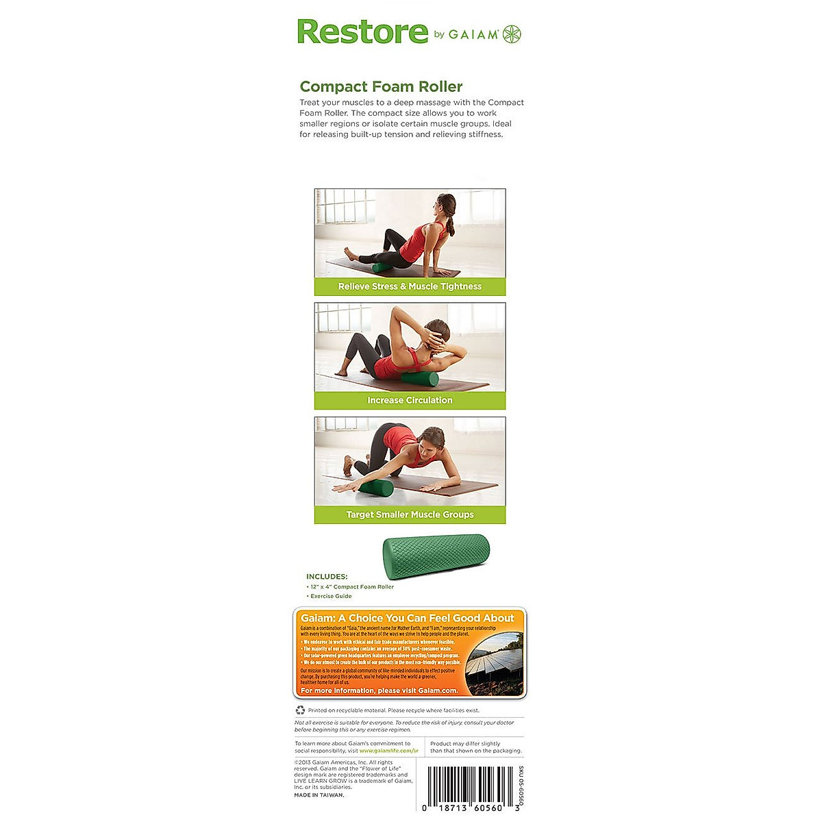 Gaiam Restore Compact Foam Roller, 12-Inch