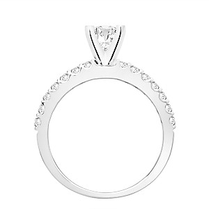 Houston Diamond District 14K White Gold 1.1 CTW ClasSI-SI2c SI-SI2de Stone Pave Set Diamond Engagement Ring w/ 0.75 Ct GIA Certified Oval Cut K Color SI1-SI2 Clarity Center