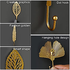 oAutoSjy 7pcs Metal Wall Hook, Gold Leaf Shaped Wall Hook Decorative Wall Mounted Hook, Hanging Key Hat Scarf Purse Towel Holder, Wrought Iron Hook for Hallways Living Room Bathroom kitchen Home Decor
