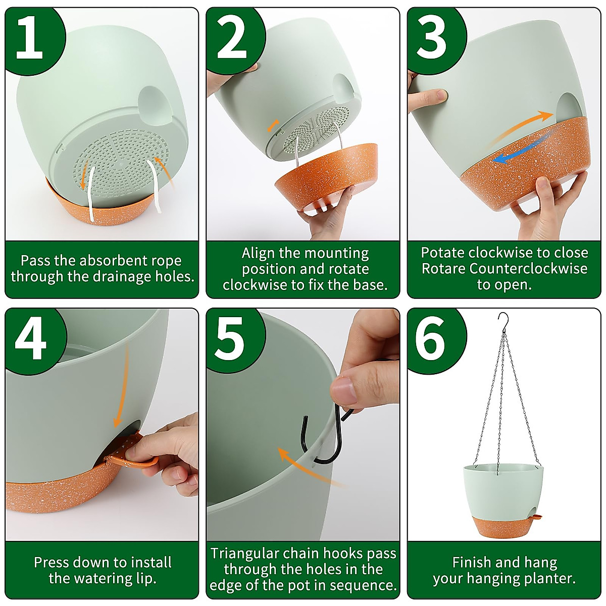 GARDIFE Large Hanging Planter, 12 inch Hanging planters for Indoor. Outdoor Plants, Self Watering Plant Pot, Plant Hanger, Green