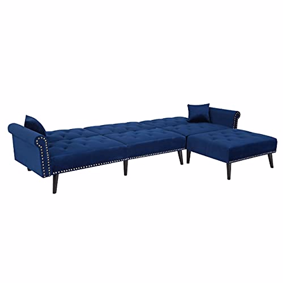 Cotoala L-Shape Convertible Sectional Sleeper Sofa with 2 Pillows, Adjustable Back, Modern Velvet Couch with Lounge Chairs, for Living Room, Office, Blue