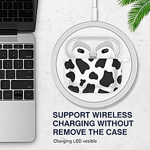 Valkit AirPods 3 Case Cover Silicone for Airpods 3rd Generation 2021 Soft TPU Protective Case Skin Portable & Shockproof Women Girls with Keychain for Apple Airpods 3 Charging Case (Black White Cow)