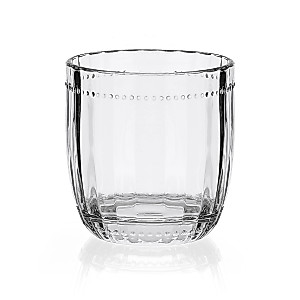 Everyday White by Fitz and Floyd Beaded Double Old Fashioned Beverage Rocks Glass, Set of 4, Clear