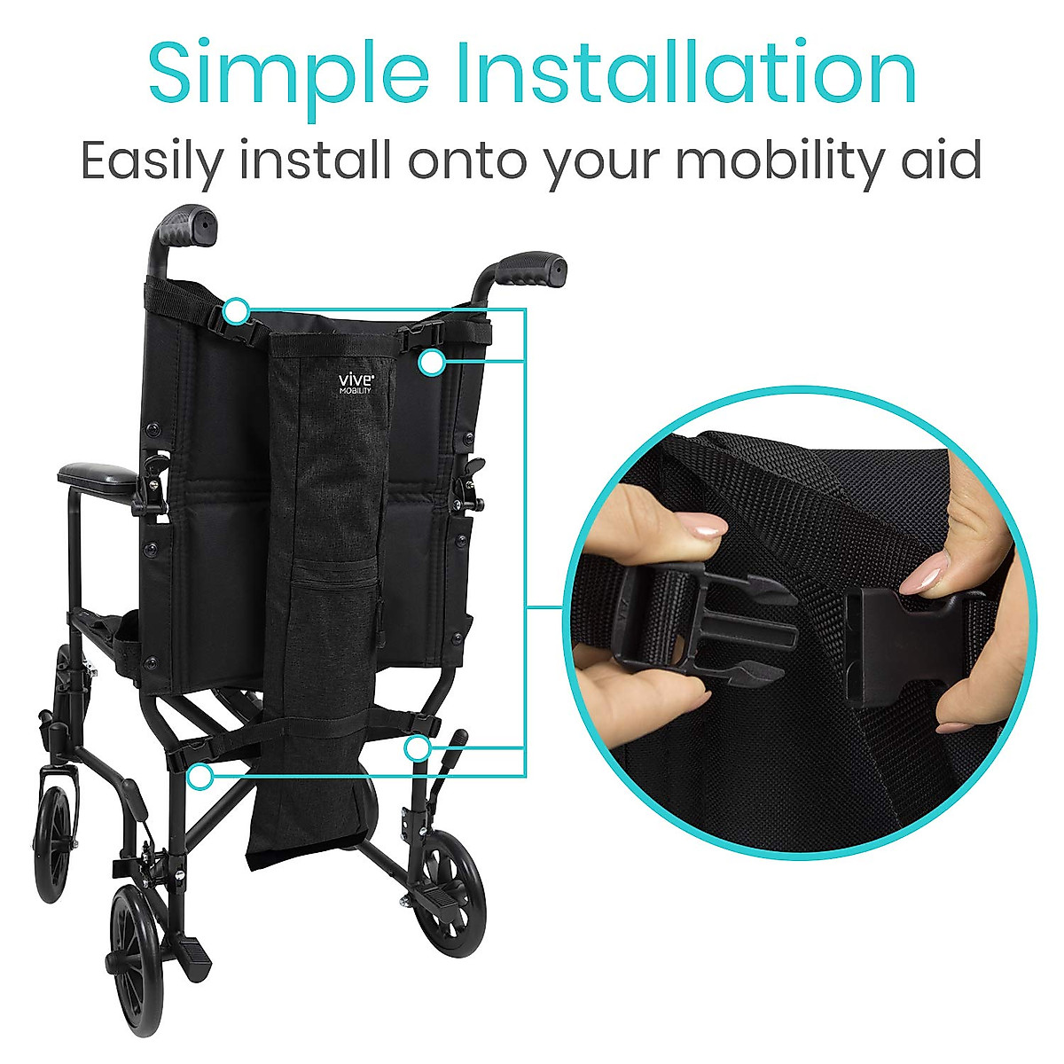 Vive Oxygen Tank Holder for Wheelchair - Portable Medical Cylinder Backpack for Travel - Carrier Accessories Bag for Walker, Rollator, Scooter - Case Fits Canister Sizes M2, M4, M6, M9, C, D, E