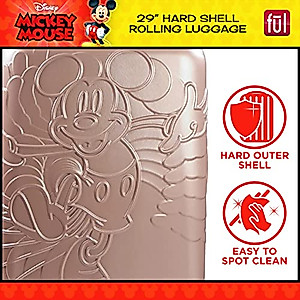 FUL Disney Mickey Mouse 29 Inch Rolling Luggage, Molded Hardshell Suitcase with Wheels, Rose Gold