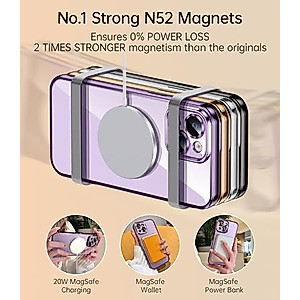 JUESHITUO Magnetic Metallic Clear for iPhone 14 Case with Full Camera Cover Protection [No.1 Strong N52 Magnets] [Military Grade Drop Protection] for Women Girls Phone Case (6.1")-Purple