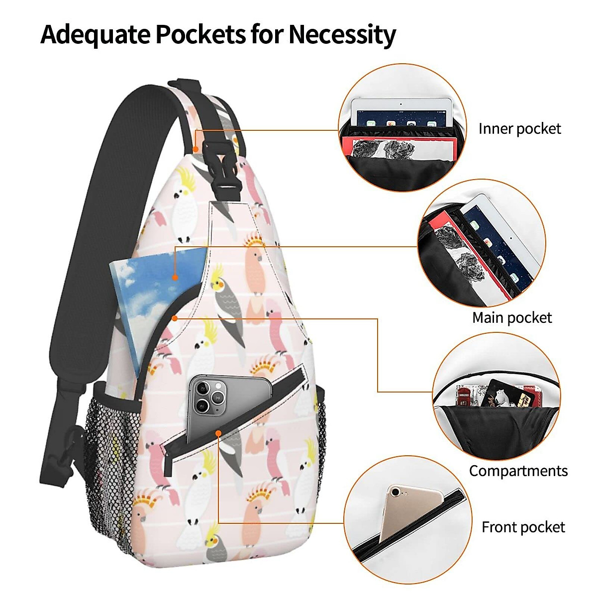 Parrot Sling Bag, Chest Bag Daypack, Crossbody Sling Backpack for Travel Sports Running Hiking