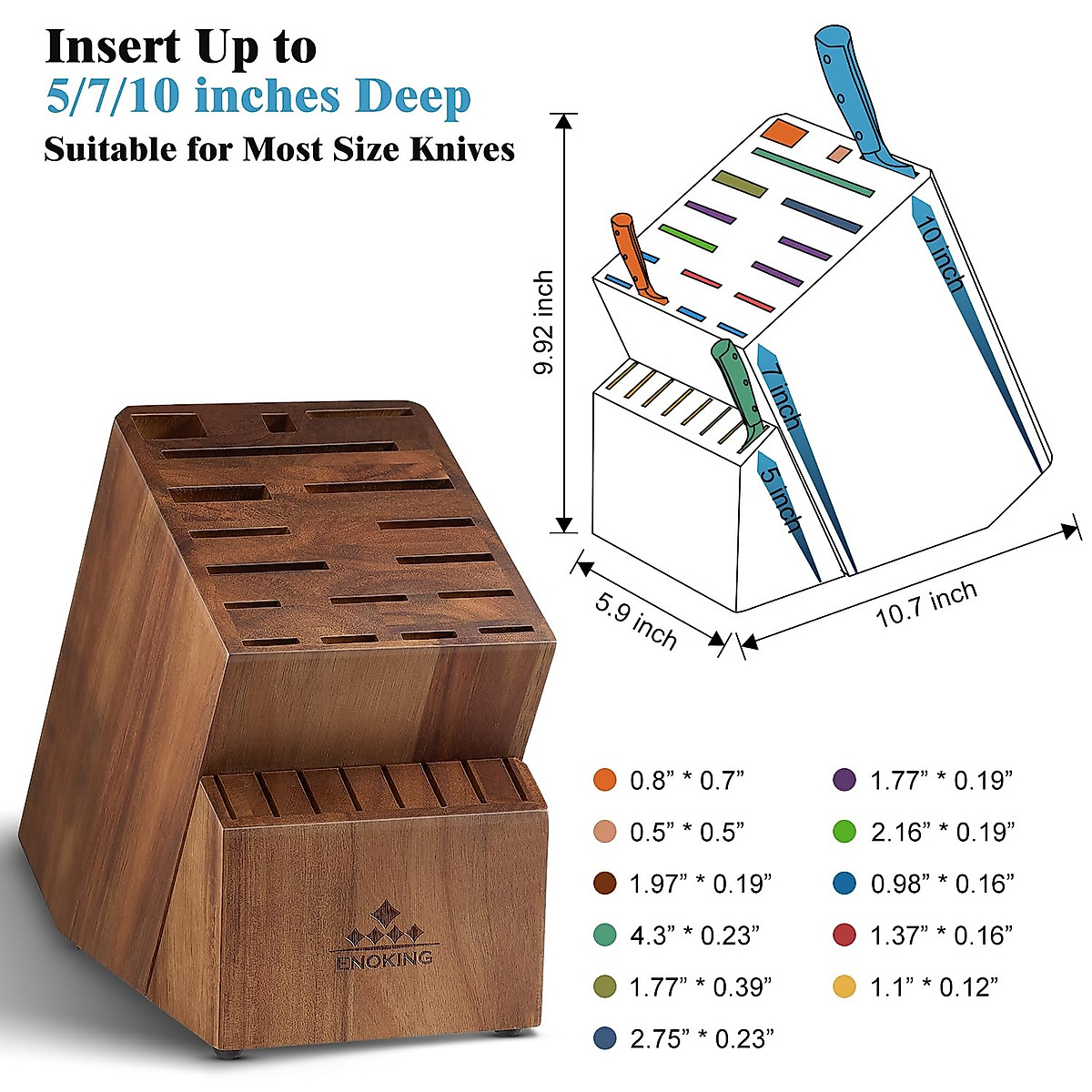 ENOKING Knife Block without Knives, Large Knife Holder- 25 Slots Acacia Wood Universal Knife Block, Butcher Block Countertop for Knife Storage Organizer