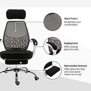 Vinsetto Ergonomic High Back Mesh Office Chair Swivel Reclining Computer Desk Chair with Retractable Footrest, Headrest, Padded Armrest