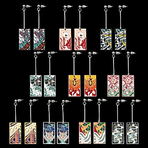 FunBoat 10Pcs Kimetsu No Yaiba Earring Set - Rengoku Mitsuri Anime Hanafuda Dangle Earring - Cosplay Jewelry for Women and Men