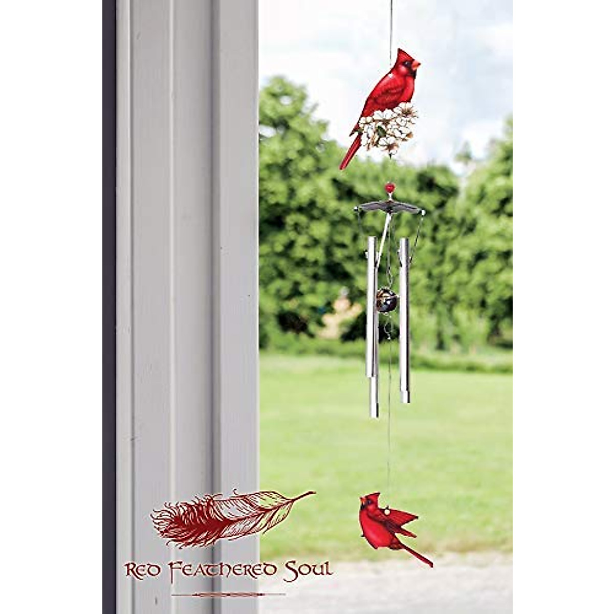 Lola Bella Gifts and Spoontiques Cardinal Wind Chime and Red Feathered Soul Poem Card Red Box Sympathy Grief Memorial Gift