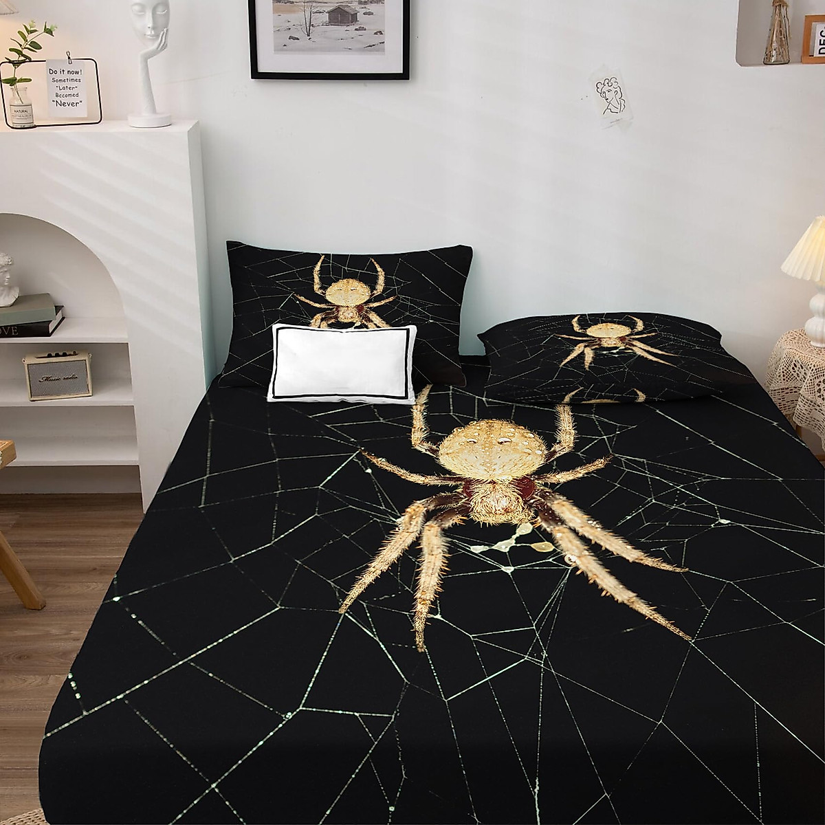 Spider Sheets Full Size, Spider Web Animal Bed Sheets, Patterned Bedding Sheets & Pillowcases 4 Piece Set - Soft Microfiber Deep Pocket Fitted Sheet & Flat Sheet & 2 Pillow Cases M2-&-356