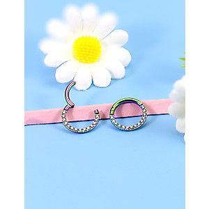 Kadogohno Septum Hoop Rings Piercing Jewelry 16g 8mm 5/16 Rainbow Daith Helix Earrings for Women Men Hypoallergenic Surgical Stainless Steel